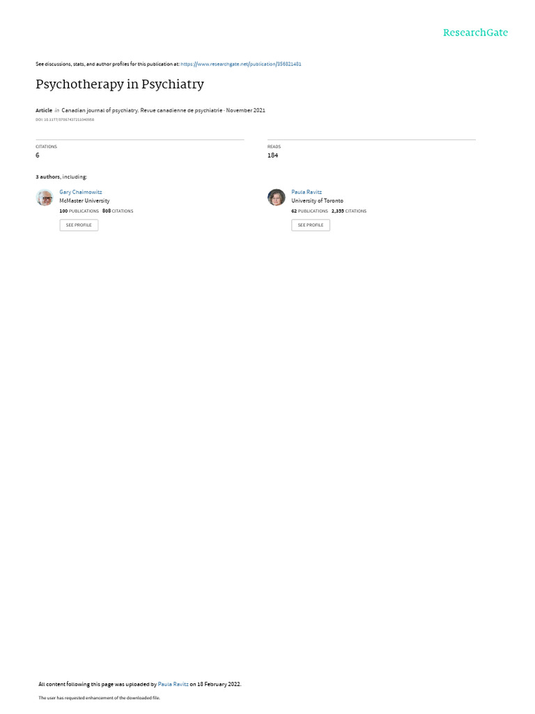 Psychotherapy in Psychiatry CJP Position Statement 2021 | PDF | Psychotherapy | Psychiatry