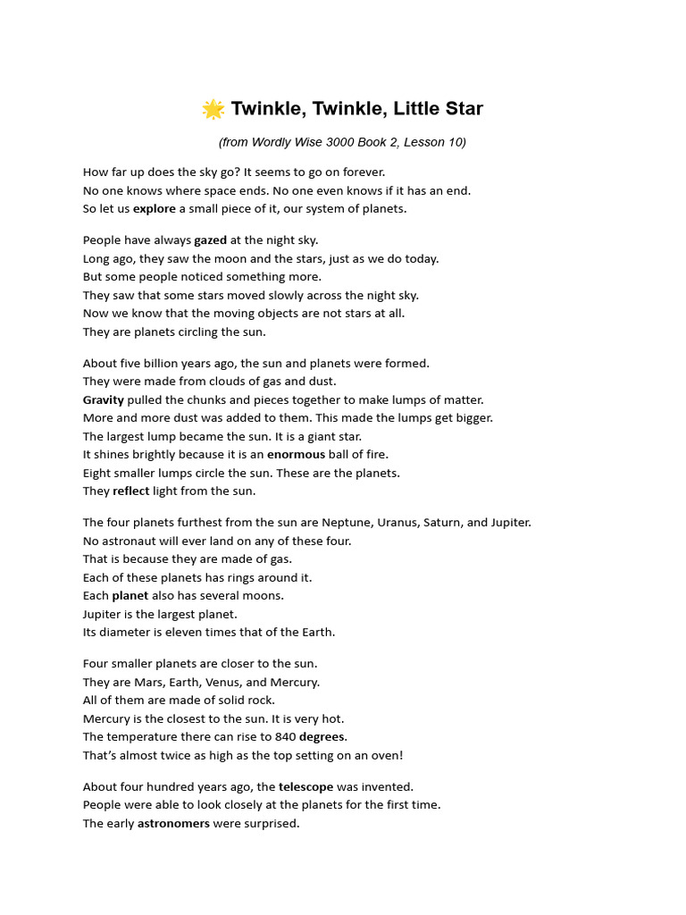 ? Twinkle, Twinkle, Little Star | PDF | Planets | Mercury (Planet)