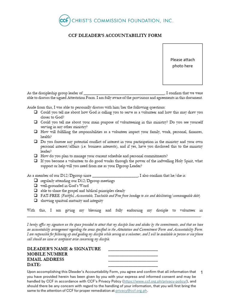 CCF Dleader's Accountability Form (1) | PDF | Disciple (Christianity ...