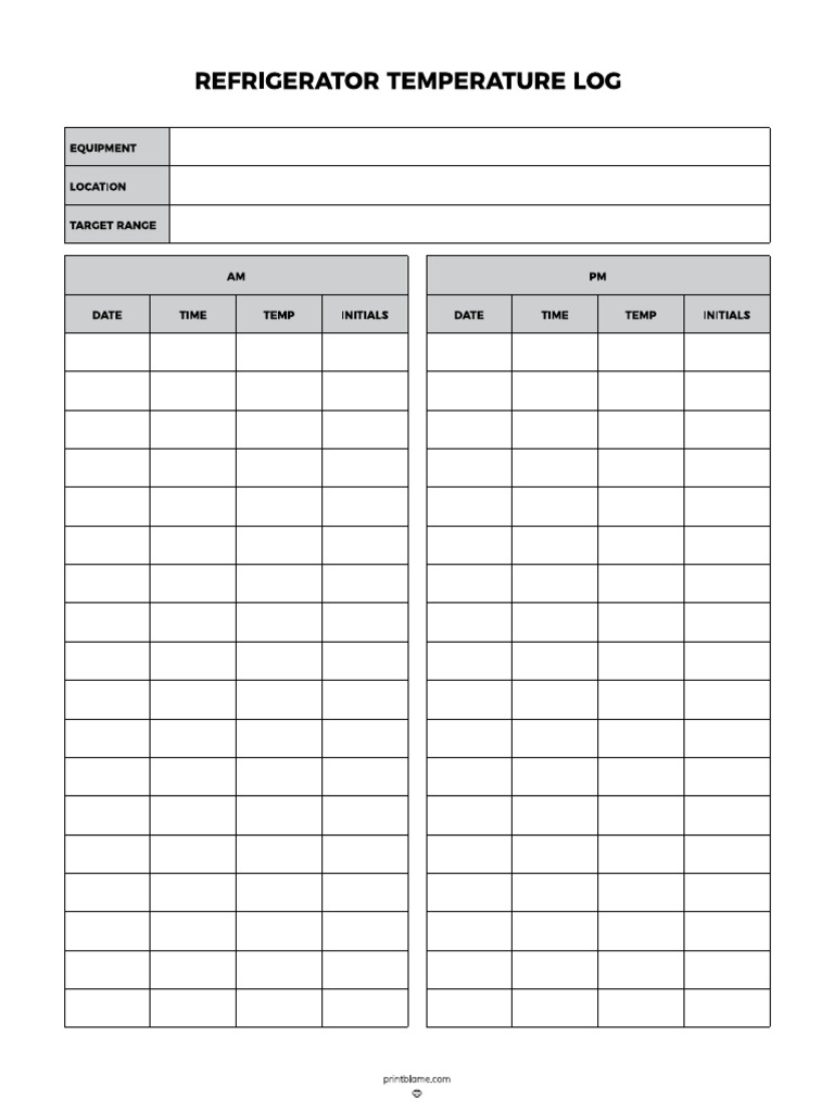 Refrigerator Temperature Log Sheet PrintBlame Version 6 1 | PDF