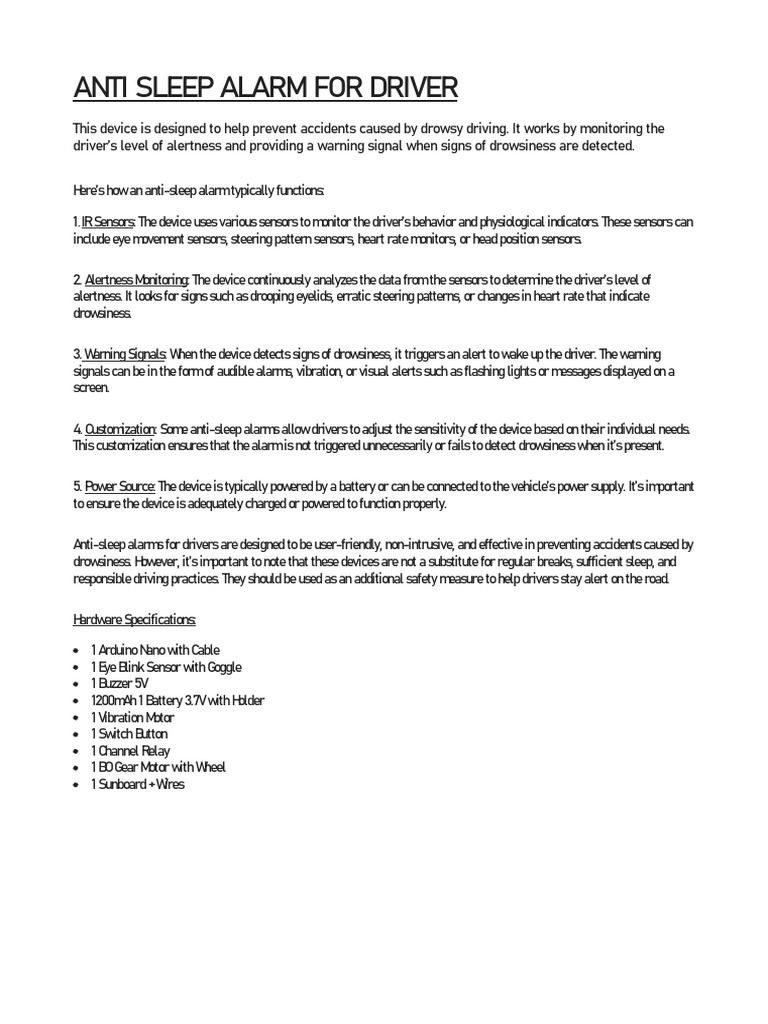 ANTI SLEEP ALARM FOR DRIVER | PDF