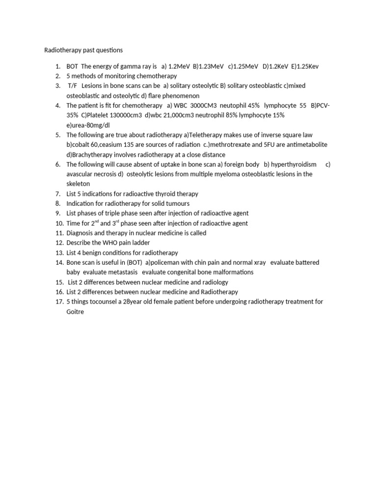 Radiotherapy Past Questions | PDF