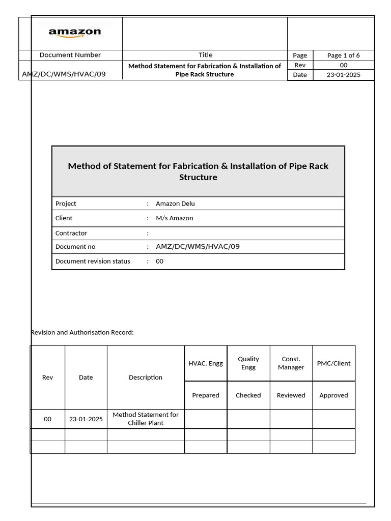 09 - WMS For Installation of Pipe Rack Structure | PDF | Welding ...