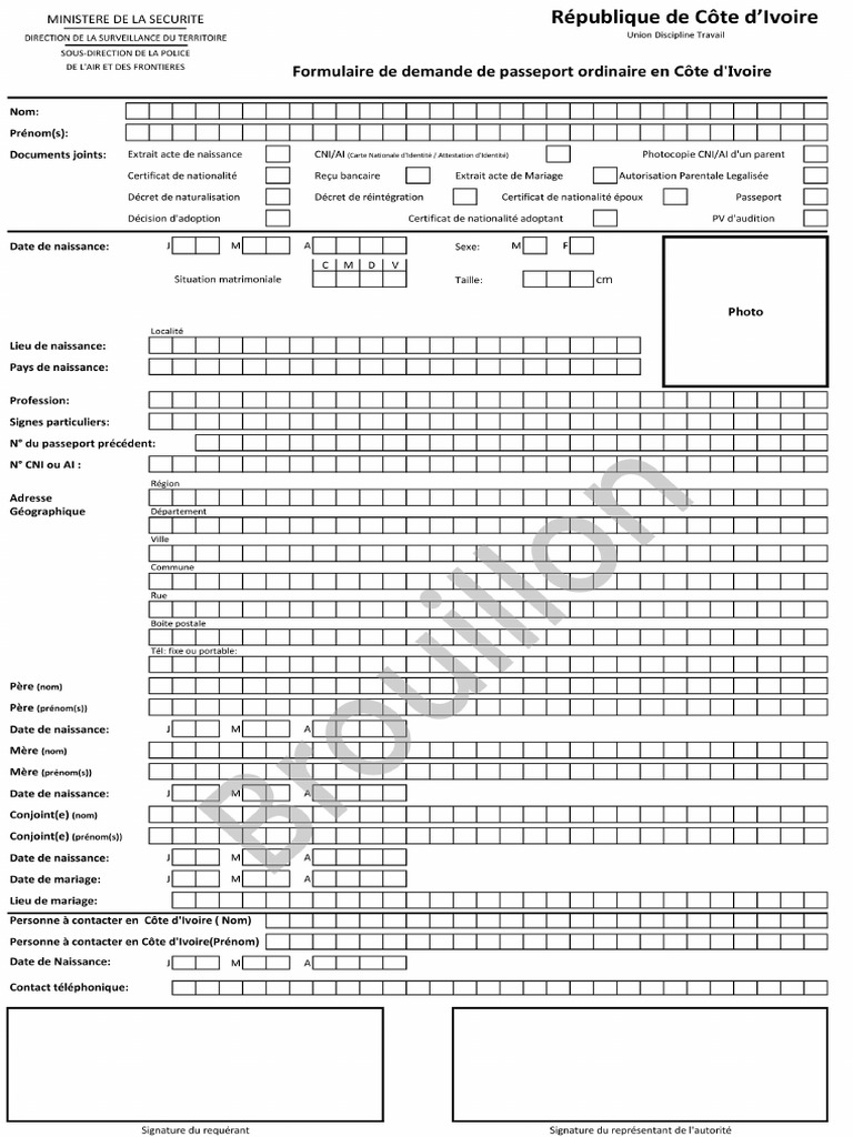 Formulaire Passeport Ci | PDF