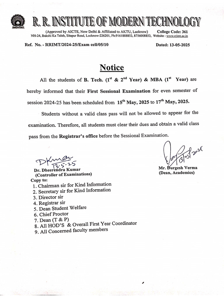Ist Sessional Exam Notice and Schedule Even Sem 2024-25 | PDF