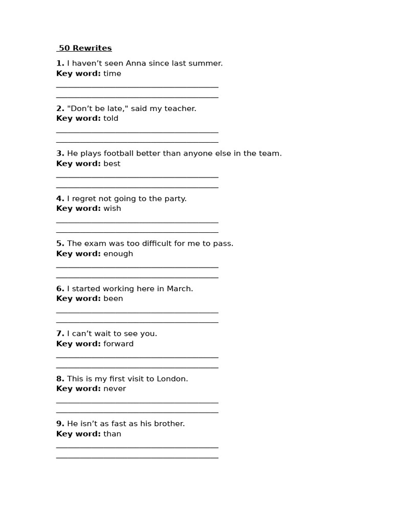 50 Sentence Rewrites with Keywords | PDF