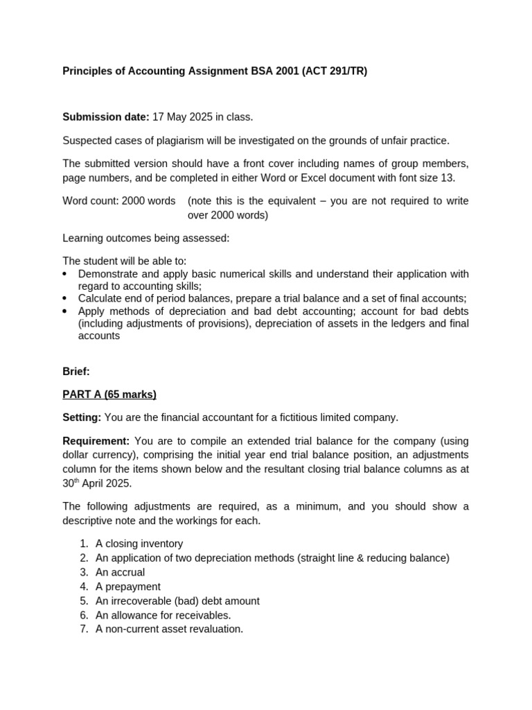 Principles of Accounting Assignment BSA 2001 2025 | PDF