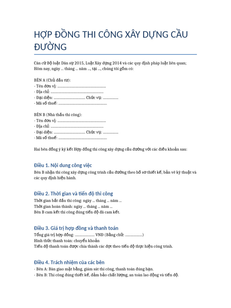 Hop Dong Xay Dung Cau Duong | PDF