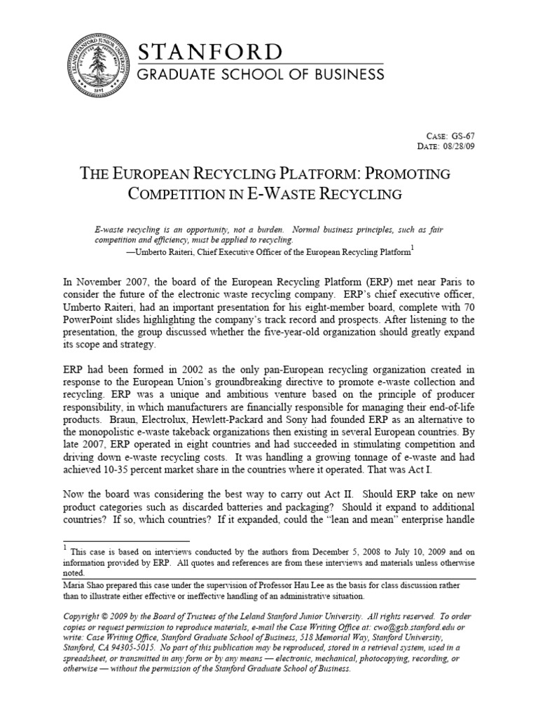 The European Recycling Platform Promoting Competition in E-Waste ...