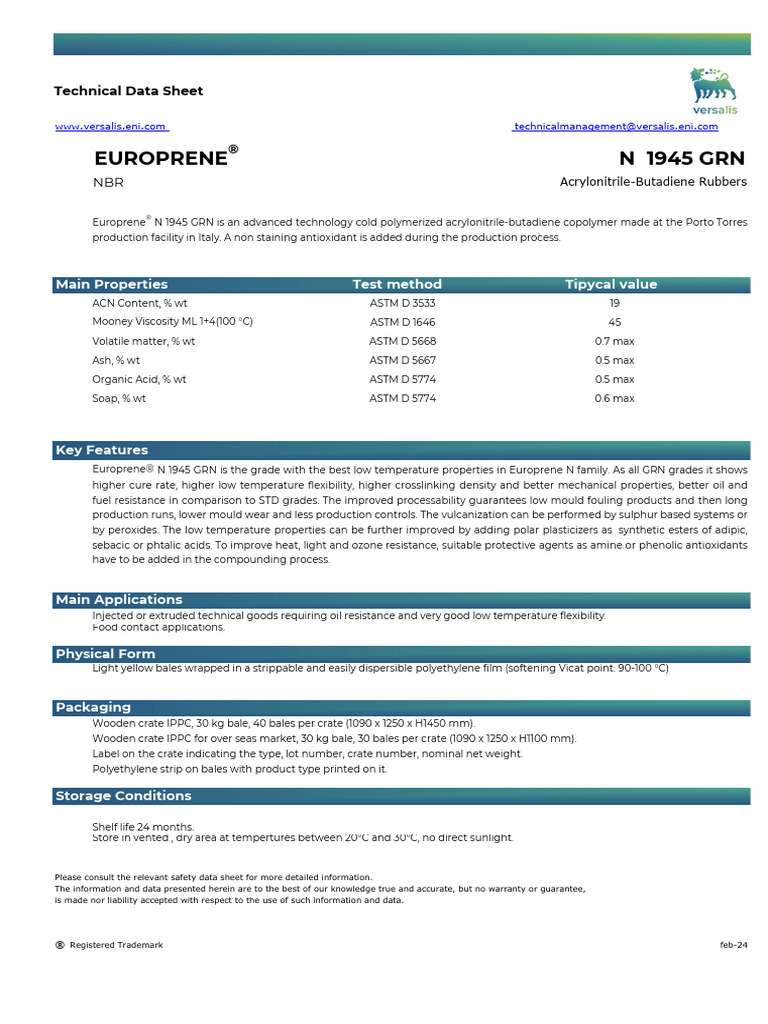 TDS Europrene N 1945 GRN 1204 | PDF | Polyethylene | Materials