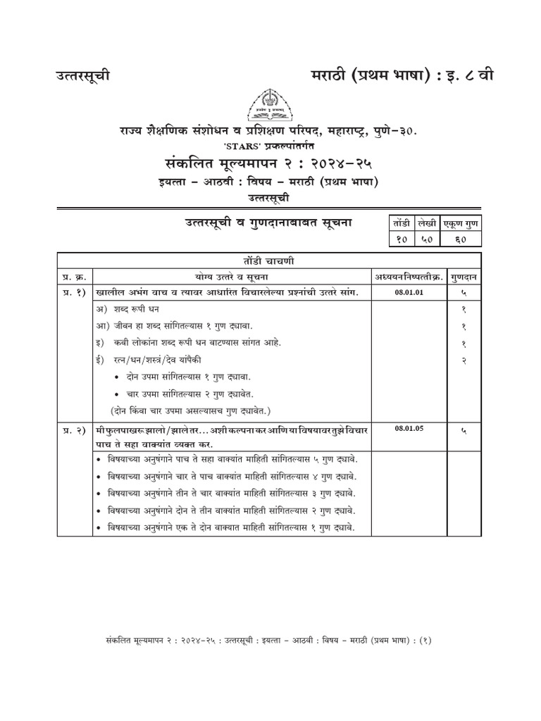 6-1) Marathi_Std 8th_Answersheet | PDF