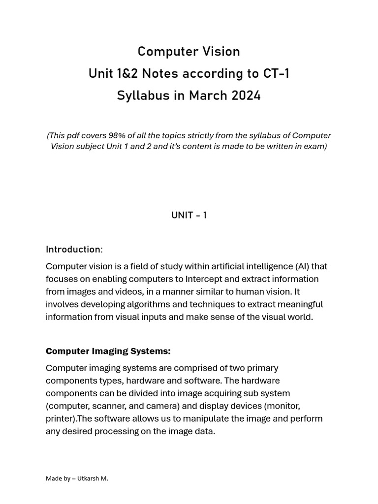 Computer Vision Unit 1&2 Exam Notes | PDF | Image Segmentation | Rgb ...