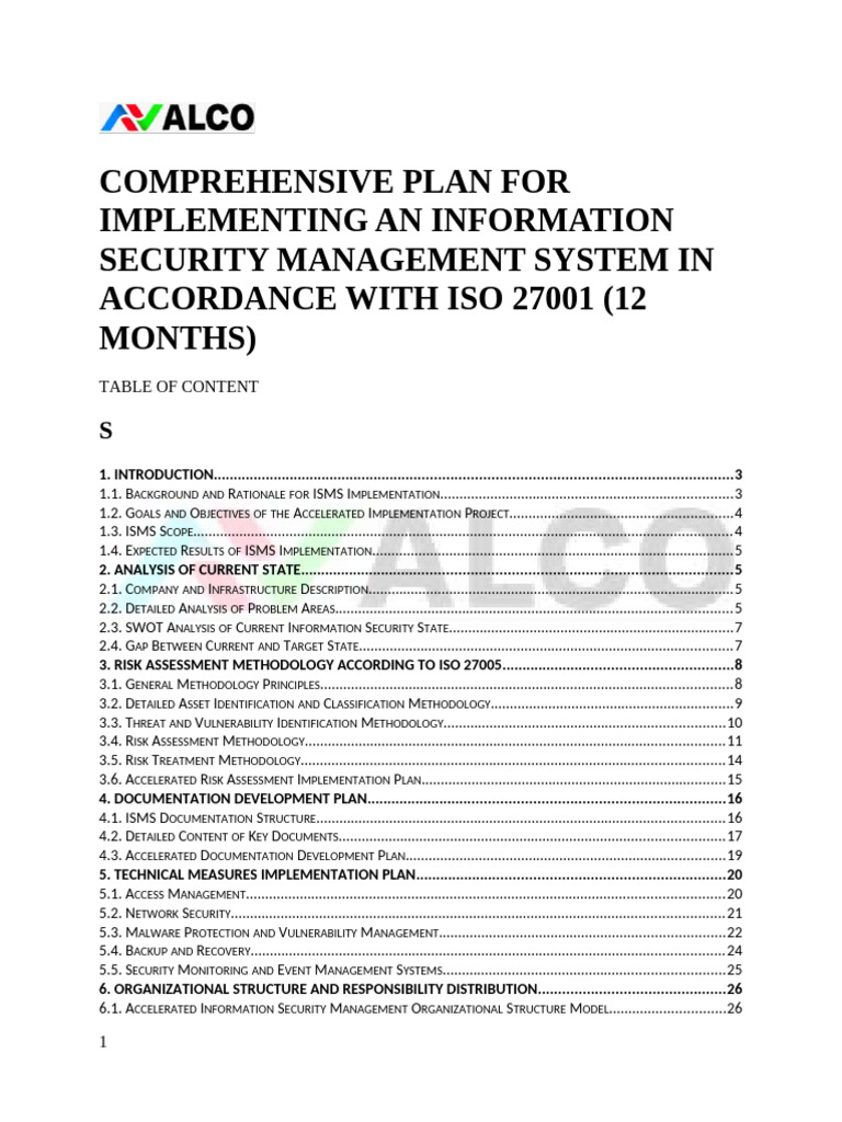 Comprehensive Plan For Implementing An Information Security Management System in Accordance With ...