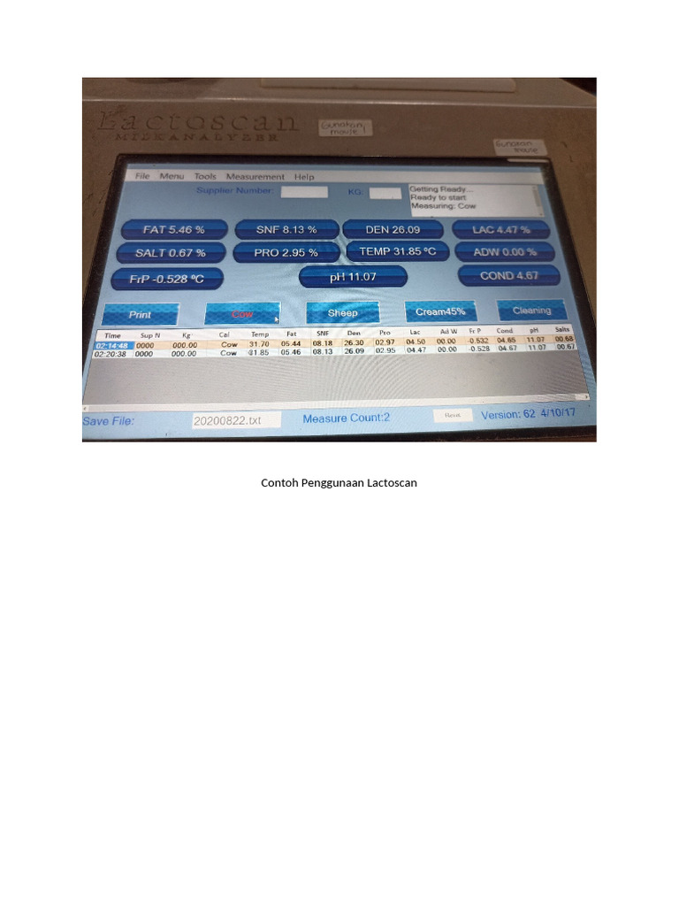Contoh Penggunaan Lactoscan | PDF