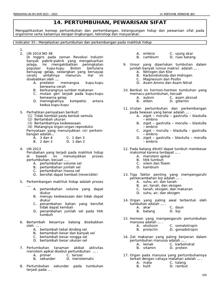 SKL 14 Ipa Pertumbuhan Perkembanagna Pewarisan Sifat | PDF