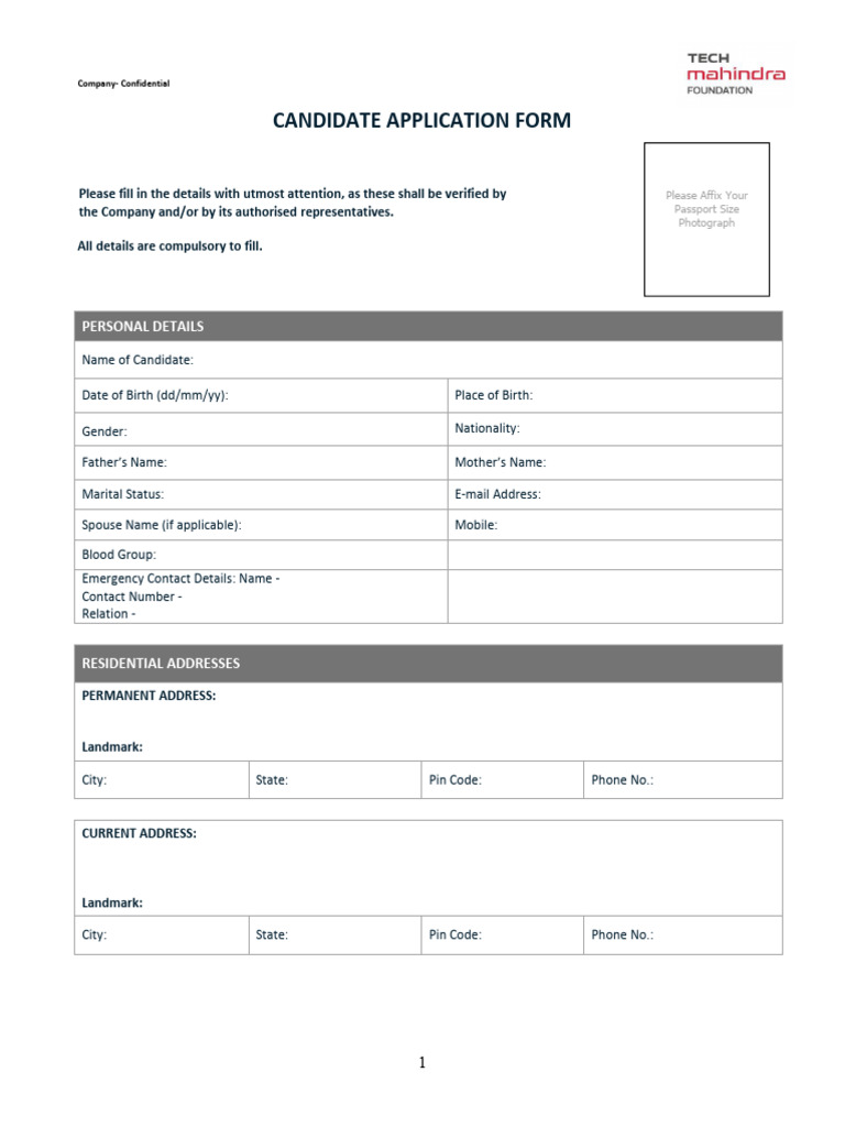 Candidate Application Form (1) (1) | PDF | Salary | Employment