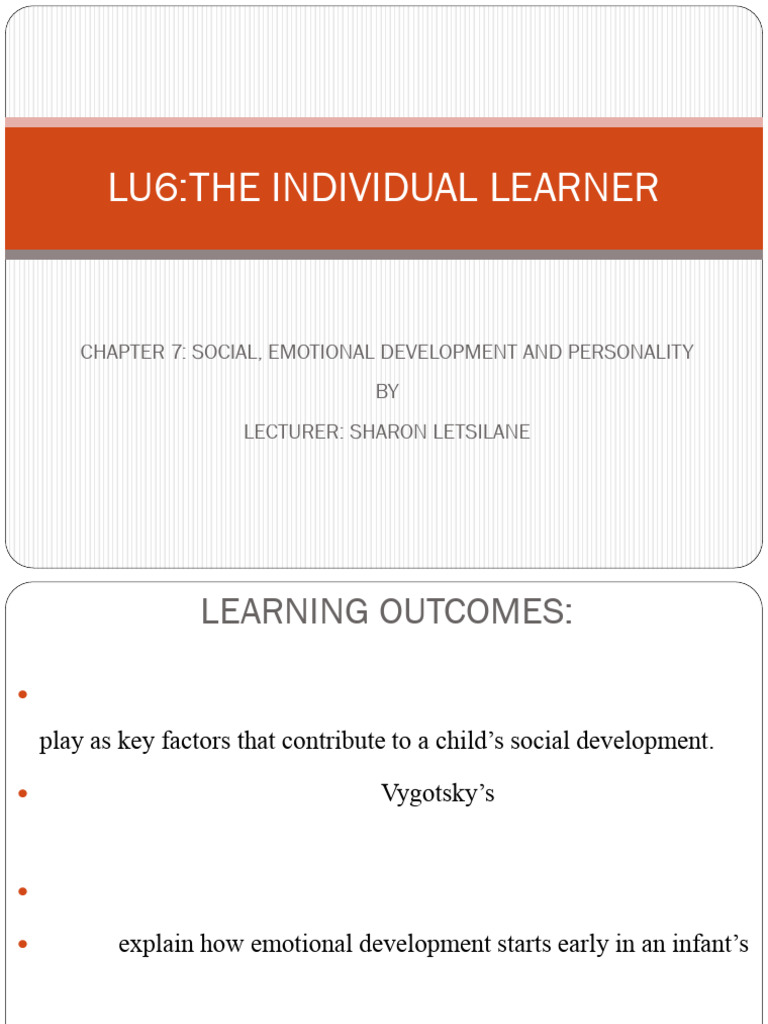 Lu6 The Individual Learner | PDF | Emotions | Socialization