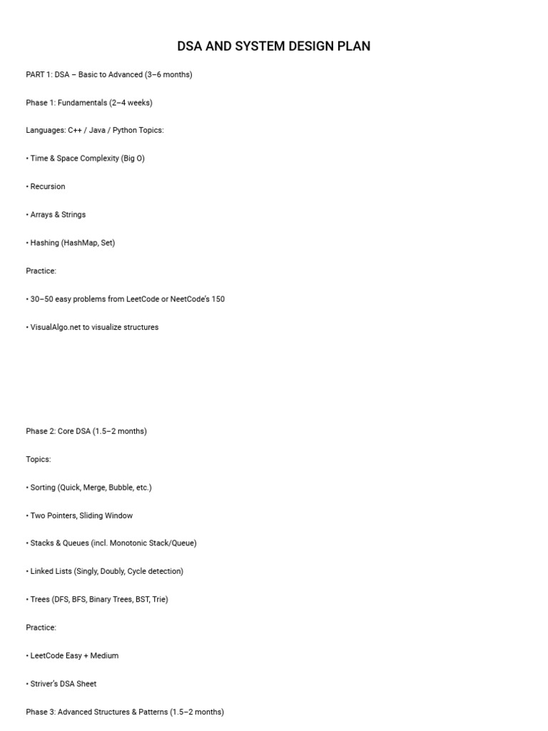 Dsa and System Design Roadmap | PDF | Computer Programming | Algorithms And Data Structures
