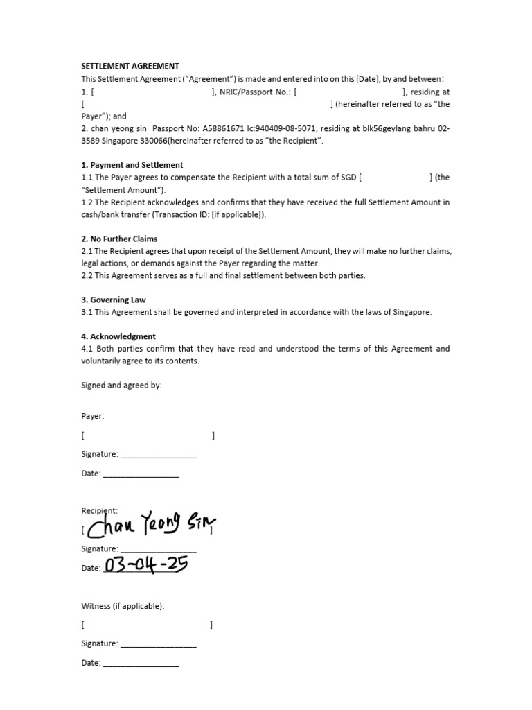 Settlement Agreement v1 | PDF