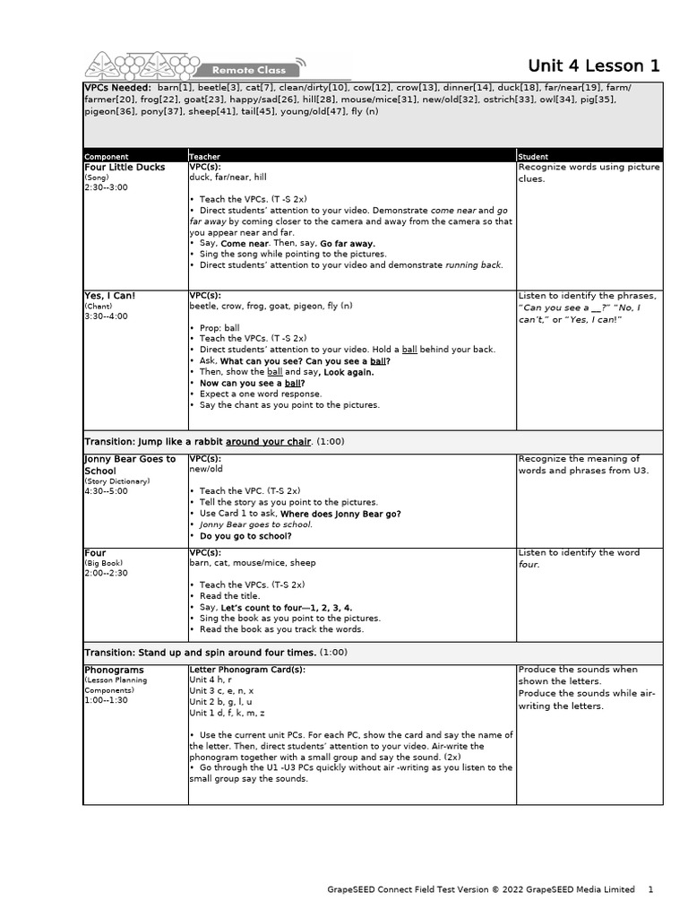 GS Lesson Plans (Unit 4) | PDF | Beehive | Mouse