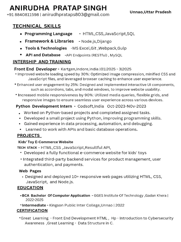 Anirudha Pratap Singh CV-1 | PDF