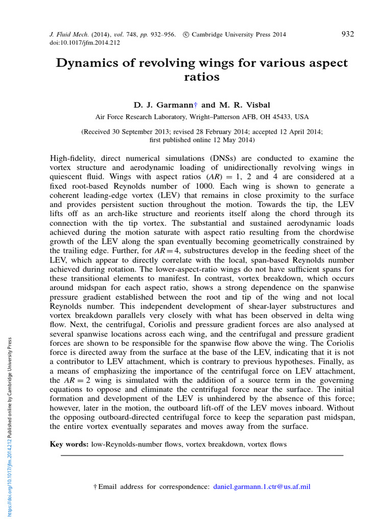Dynamics of Revolving Wings For Various Aspect Ratios | PDF | Vortices ...