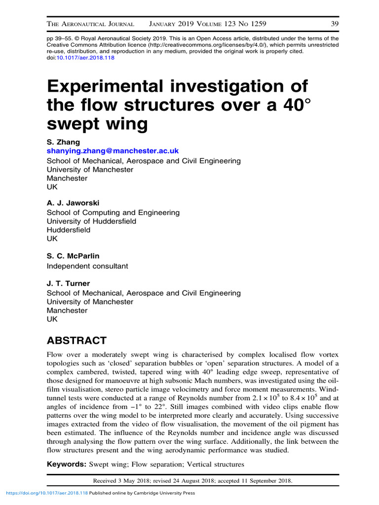 Experimental Investigation of The Flow Structures Over A 40 Swept Wing ...