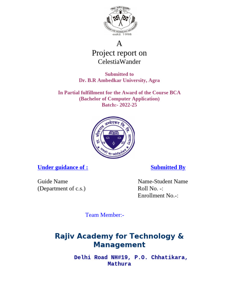 BCA Project Report on CelestiaWander | PDF