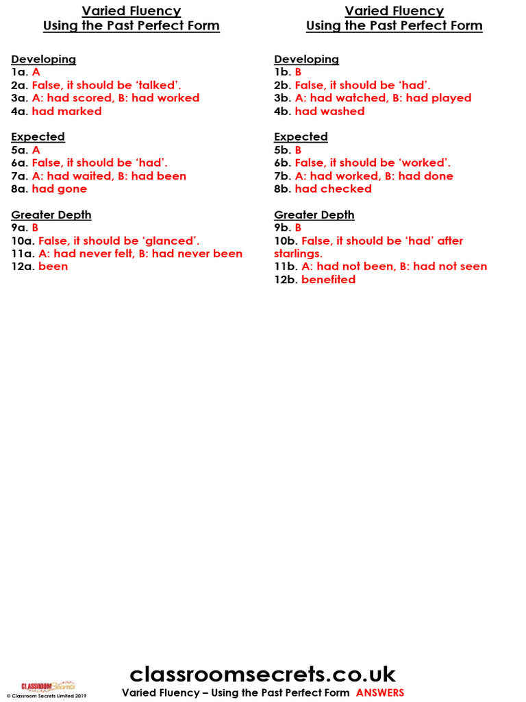 Using Past Perfect Answers | PDF