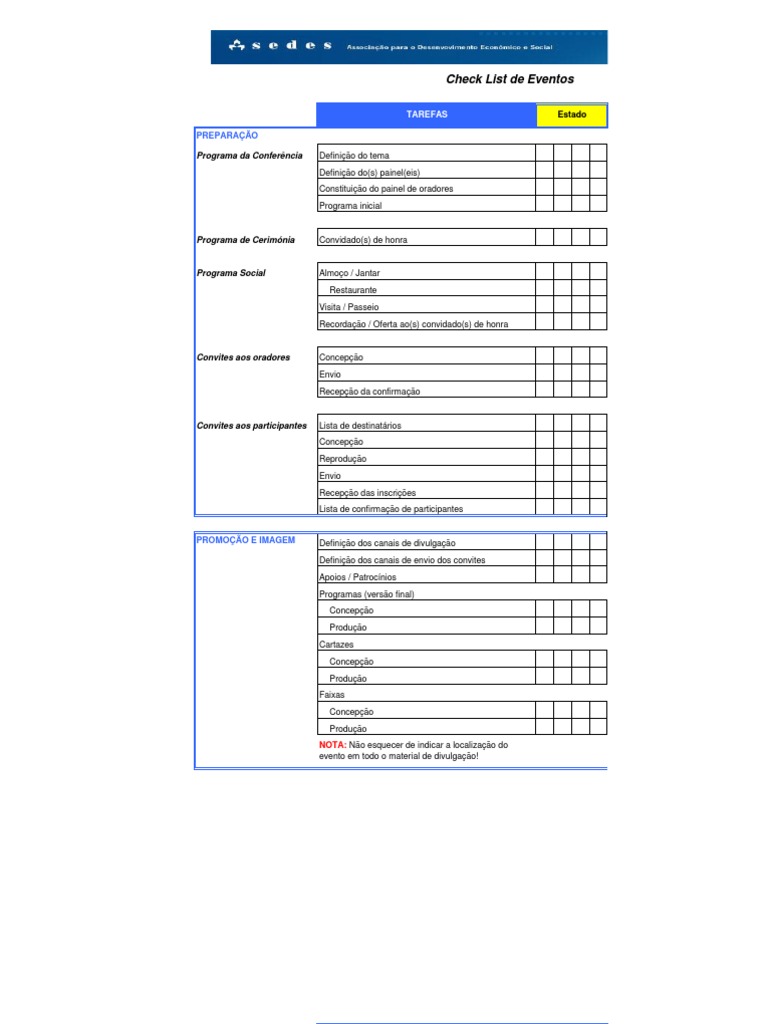 Check List de Eventos | PDF | Estudos de Línguas Estrangeiras ...