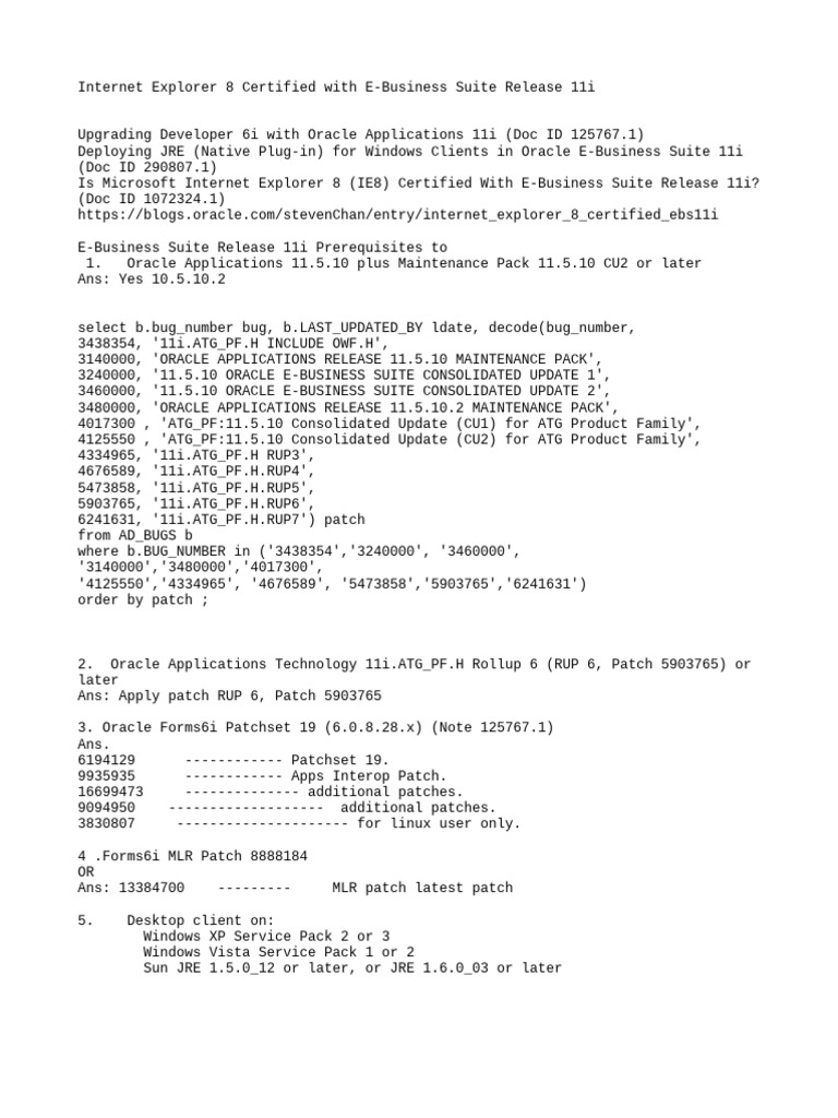 Internet Explorer 8 Certified With E-Business Suite Release 11i | PDF