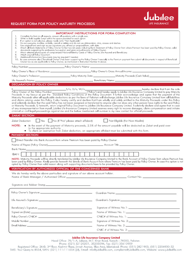 Request Form For Policy Maturity | PDF