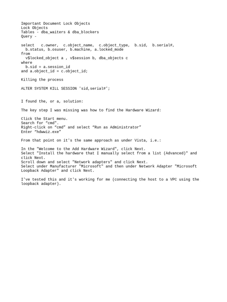 Important Document Lock Objects | PDF
