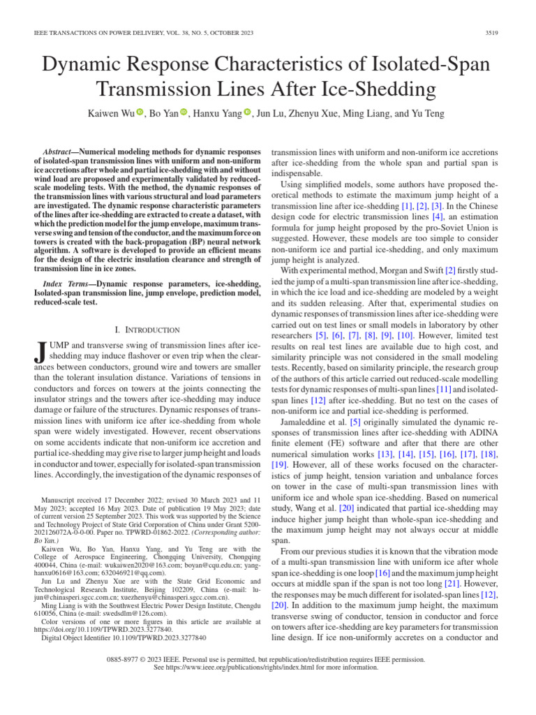 Dynamic Response Characteristics of Isolated-Span Transmission Lines ...
