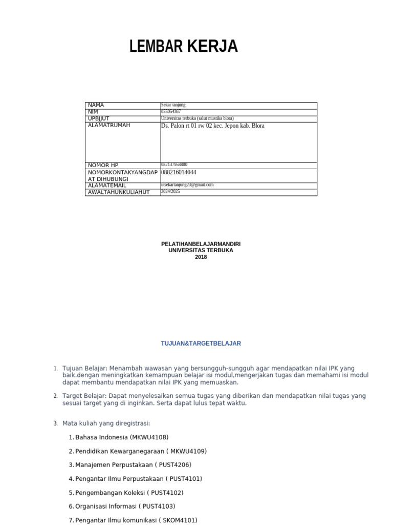 Lembar Kerja Untuk Latihan Mahasiswa | PDF