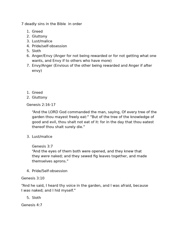 7 Deadly Sins in The Bible in Order | PDF