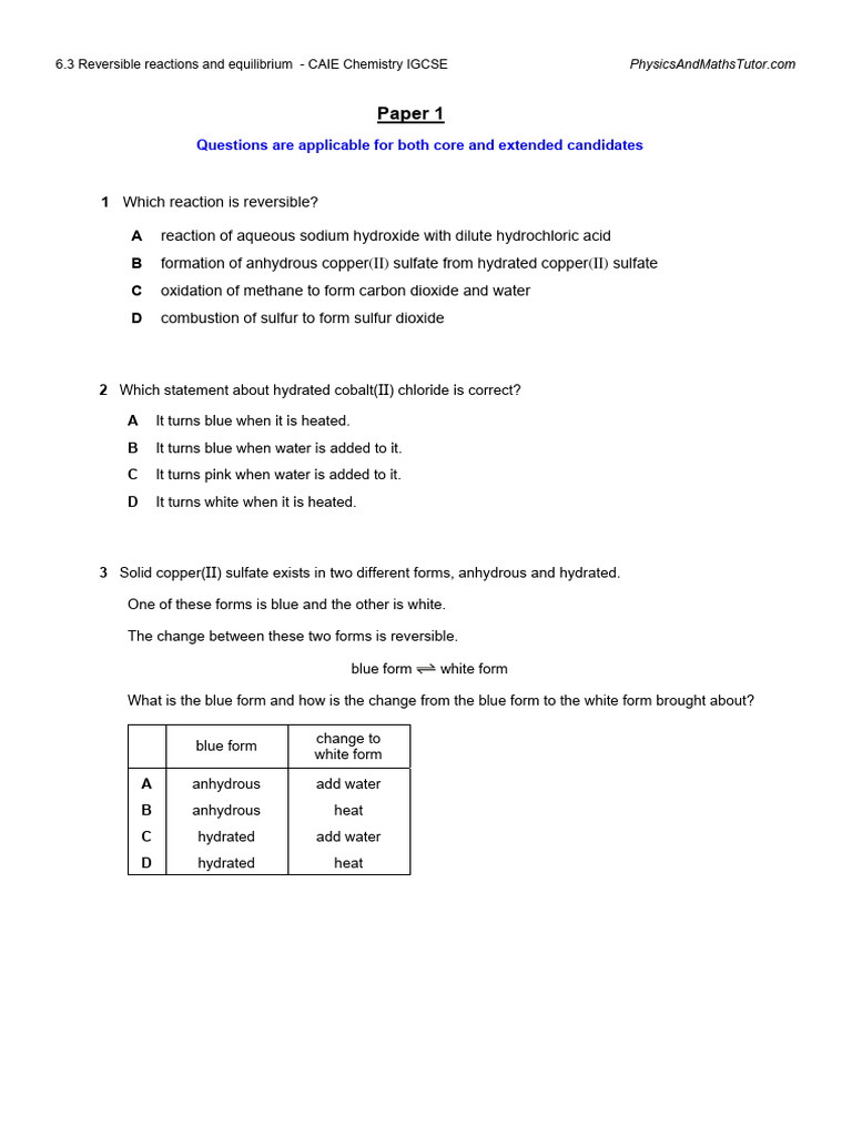 Reversible Reactions in Chemistry IGCSE | PDF | Chemical Reactions | Oxide
