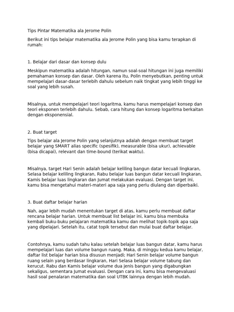 Tips Pintar Matematika Ala Jerome Polin | PDF