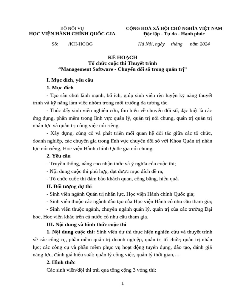 Ke Hoach Cuoc Thi Hoc Vien 21.6 | PDF