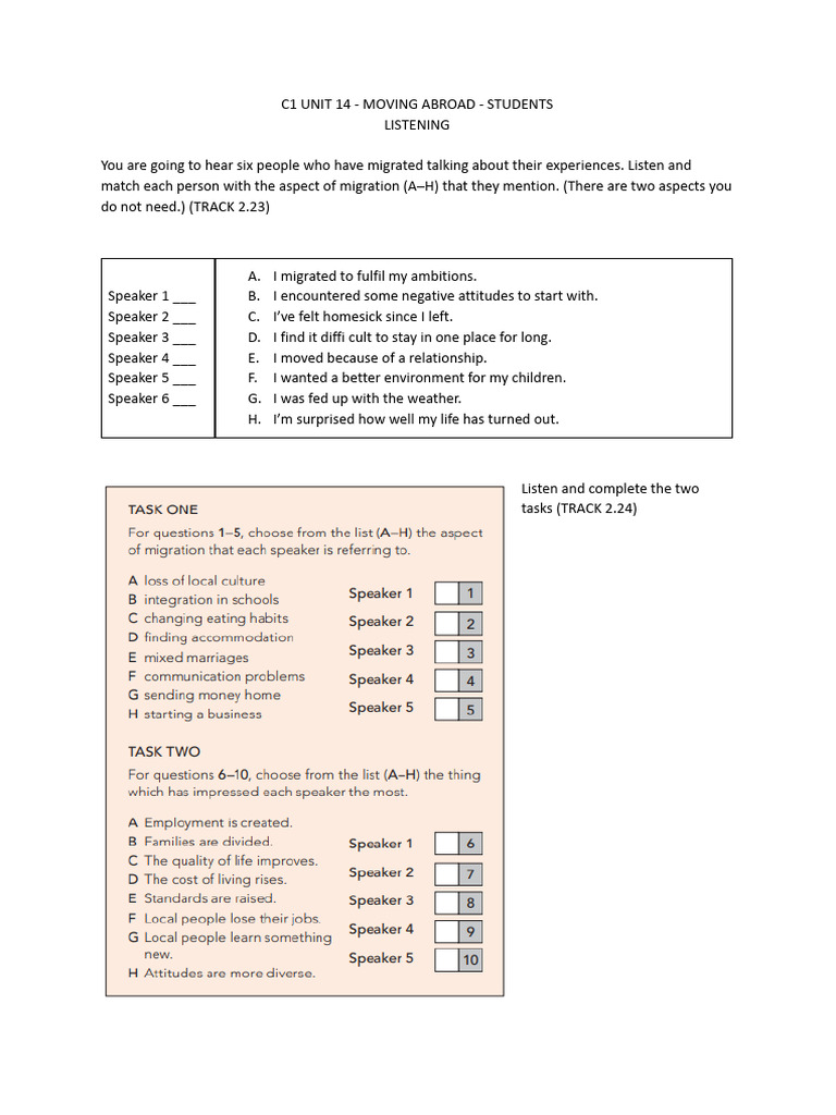 C1 Unit 14 - Moving Abroad - Students | PDF | Immigration | Human Migration