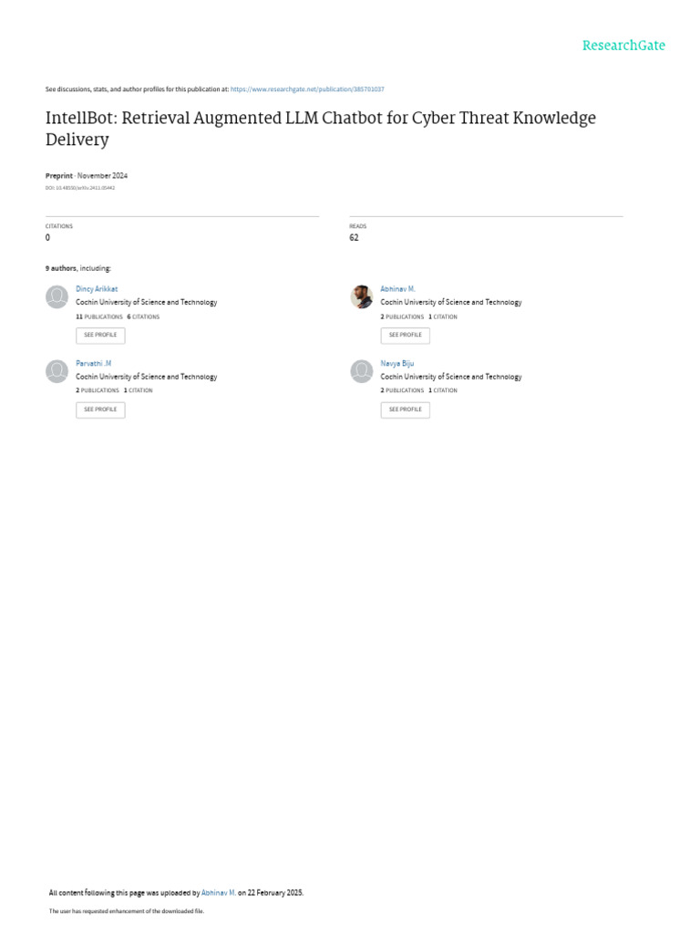 IntellBot Retrieval Augmented LLM Chatbot For Cybe | PDF | Computer ...