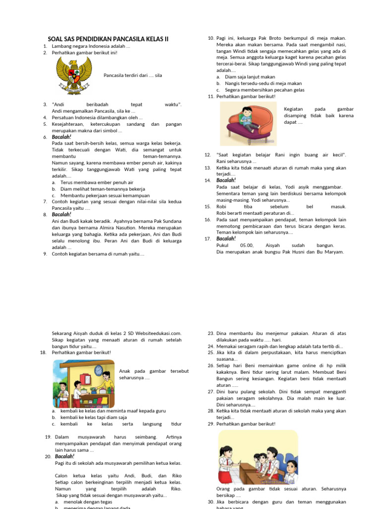 Soal Sas Pendidikan Pancasila Kelas Ii | PDF