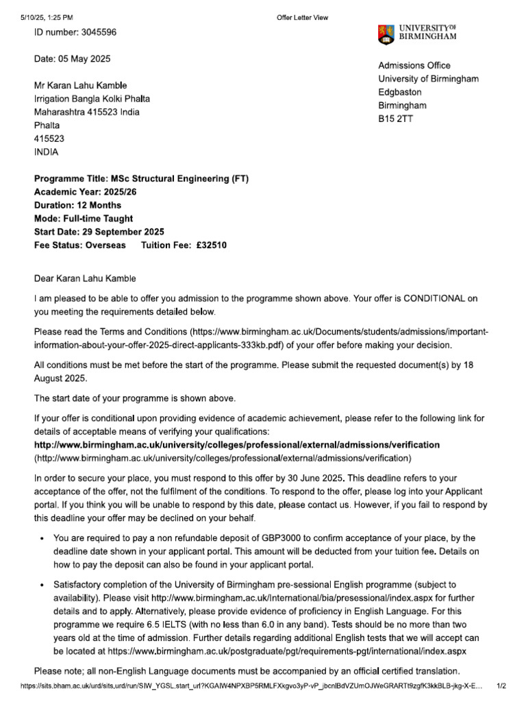 Conditional Offer | PDF