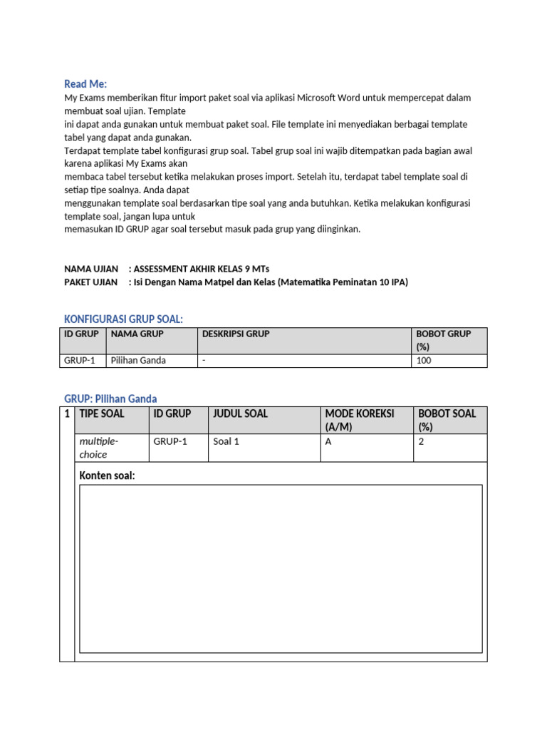 Format Penulisan Soal CBT Final 50 Soal | PDF