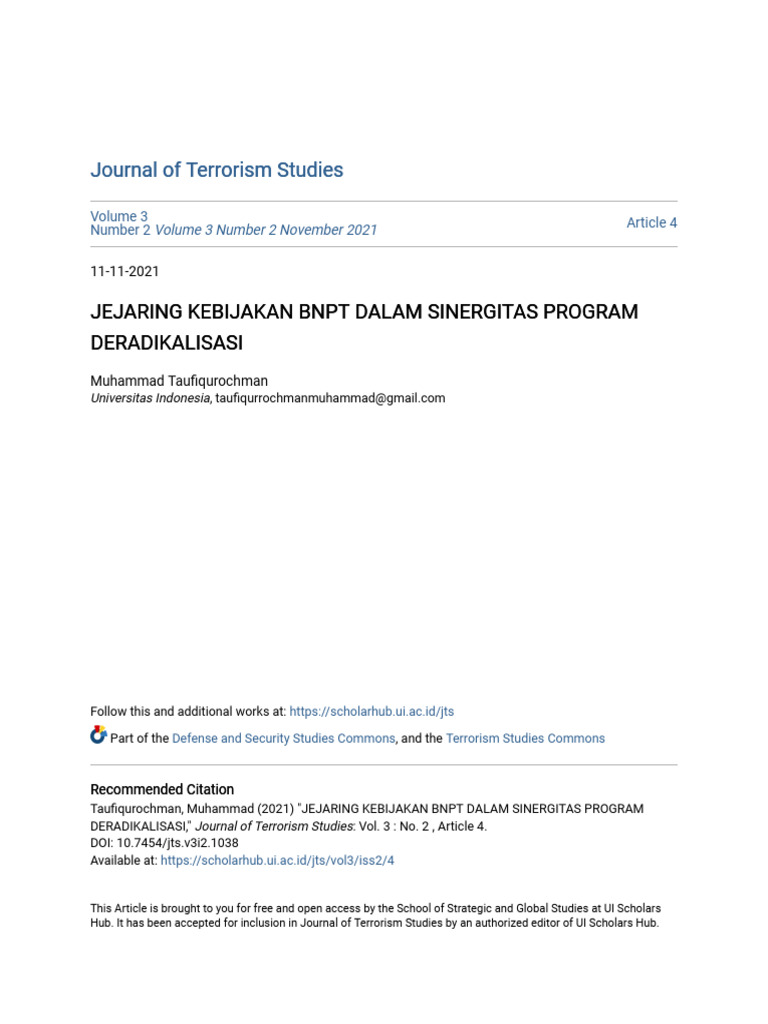 Sinergitas BNPT dalam Deradikalisasi | PDF