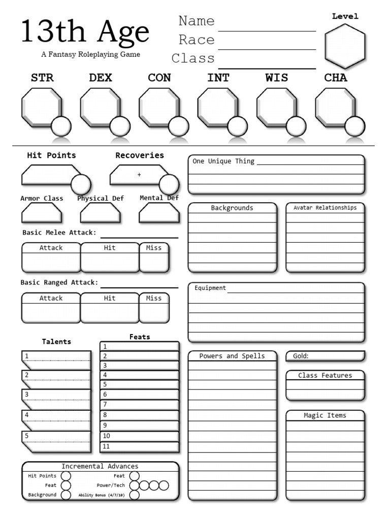 Custom 13th Age Character Sheet v2 | PDF