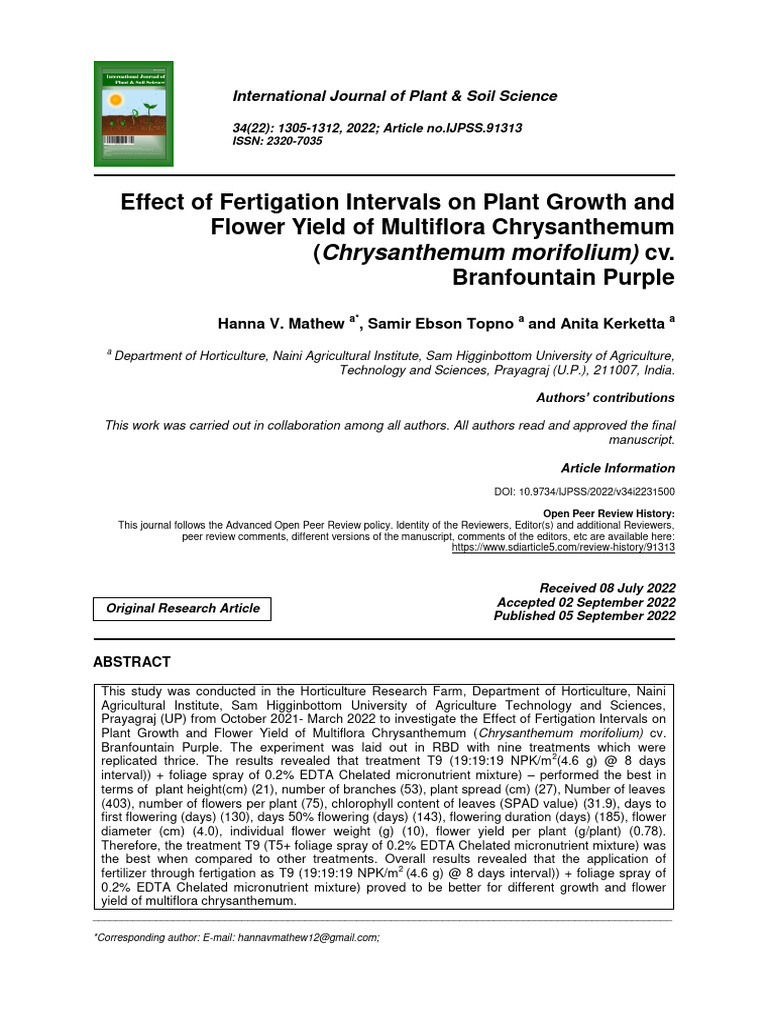 Effect of Fertigation Intervals on Plant | PDF | Plant Nutrition ...