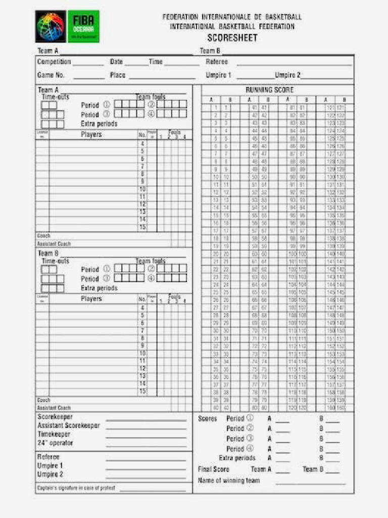 Basketball Score Sheet Image - 1 | PDF
