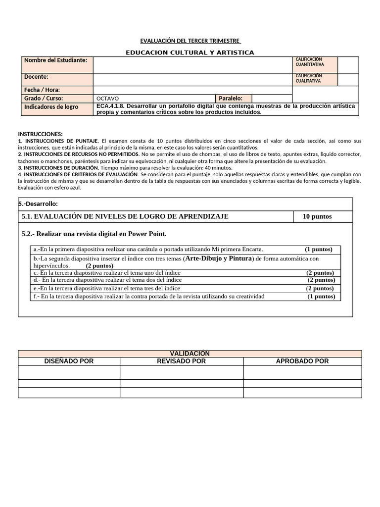 EVALUACION 8vo Eca | PDF | Aprendizaje