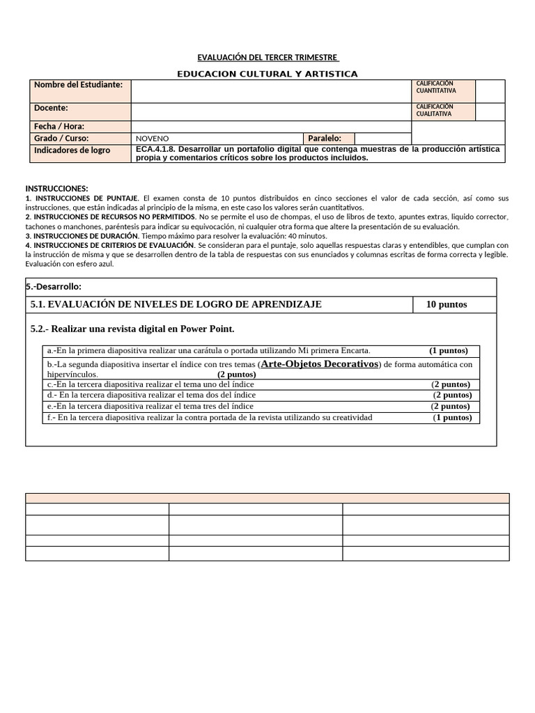 EVALUACION 9no Eca | PDF | Aprendizaje